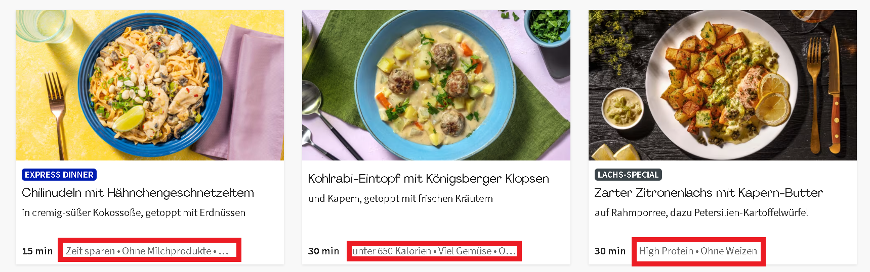 HelloFresh Rezepte: Arten, Auswahl, Beispiele